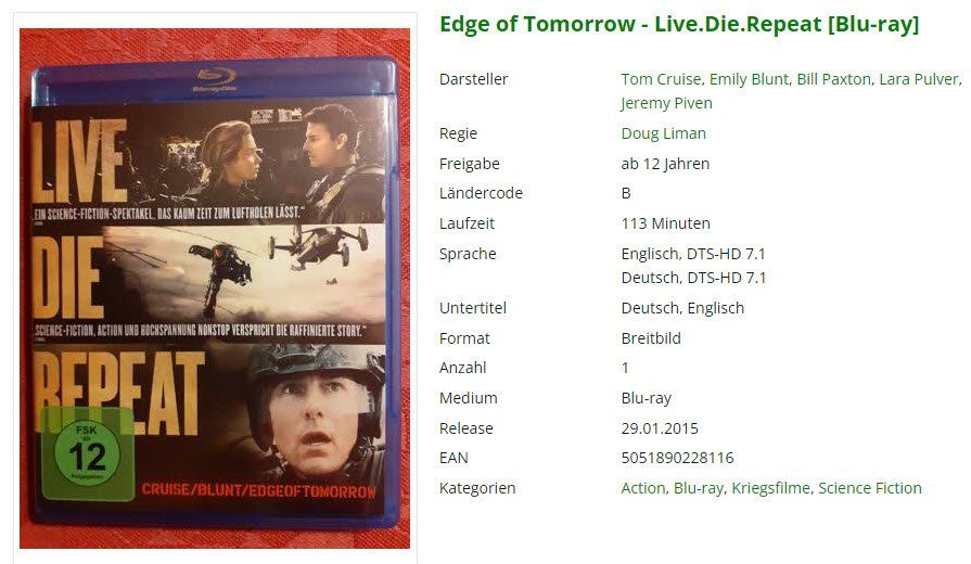Edge of Tomorrow - Live.Die.Repeat (Bluray) | Kaufen auf Ricardo