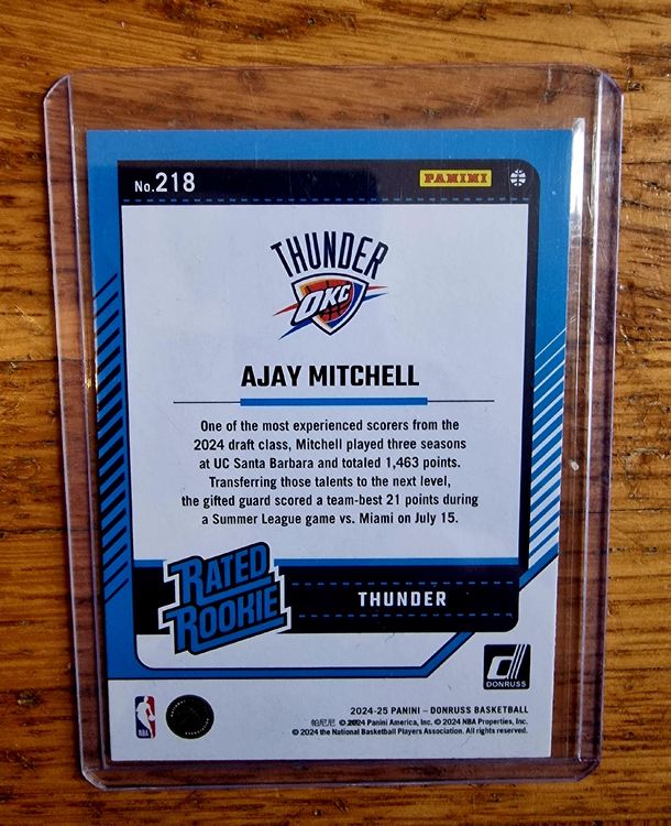 Carte de Rookie Ajay Mitchell - Thunder - Donruss 2024⚡ (Neuf (Voir ...