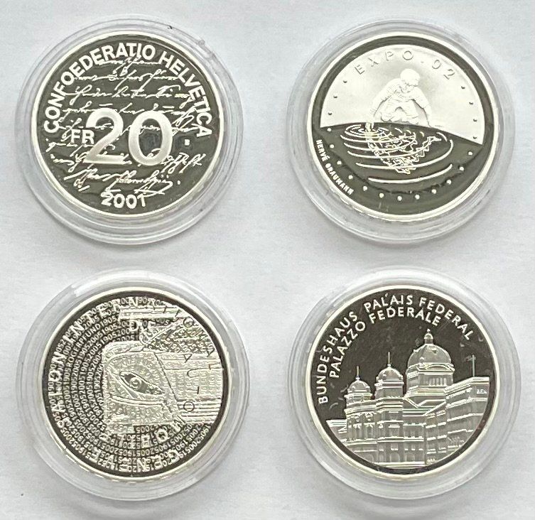 4 sehr schöne Schweizer 20 Franken-Silber-Gedenkmünzen PP (Neu (gemäss Beschreibung)) in Zuerich ...