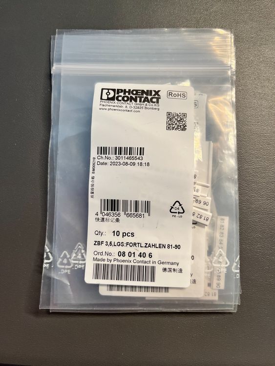 POENIX CONTACT REIHENKLEMMEN - BESCHRIFTUNG 81-90 ZBF 3.5 | Kaufen auf ...