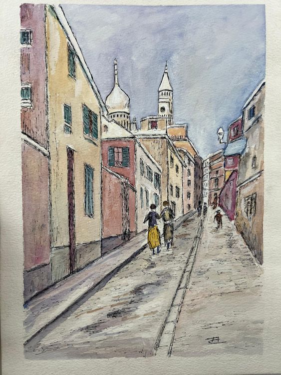 Strassenszene Aquarell Signiert. | Kaufen auf Ricardo