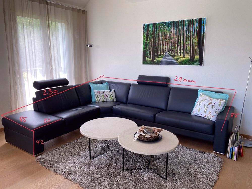 Ecksofa, Intertime Bolero, Leder Anthrazit grau 230x290cm | Kaufen auf Ricardo