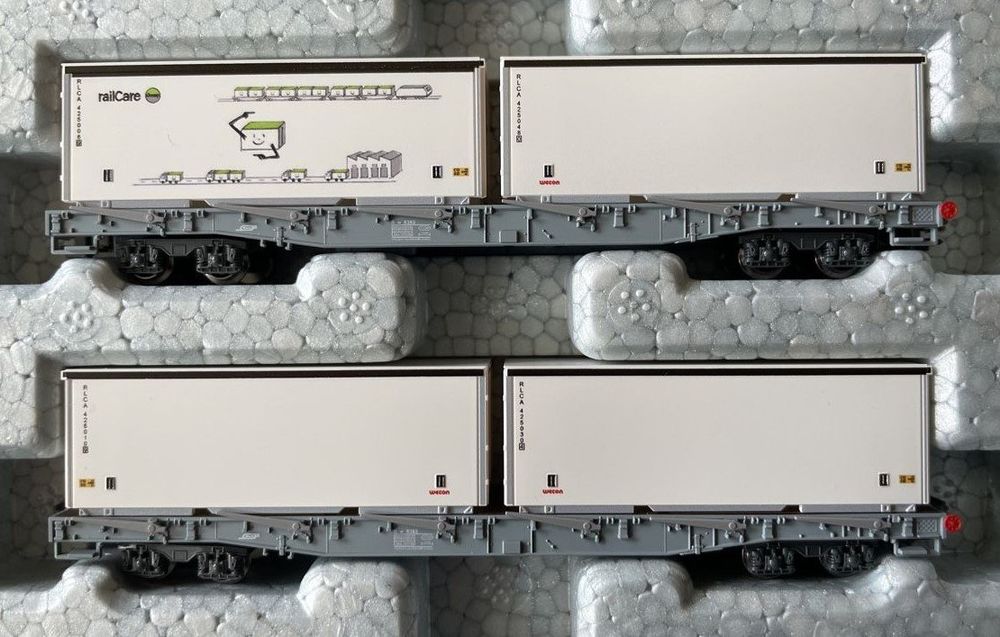 RhB Rungenwagen R-w mit Container 4er Set OVP Kato Spur N (Neu und originalverpackt) in Salez ...