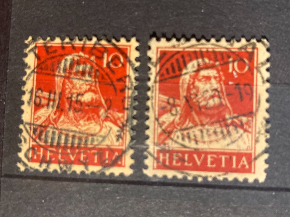 Schweiz 1915 Tellkopf 10 Rp Type 1 und 2 Vollstempel Bedarf (Gebraucht) in Liestal für CHF 20 ...