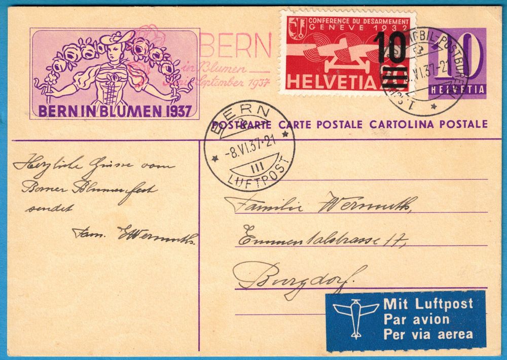 1937 Postkarte mit F 21 - Flugpost | Kaufen auf Ricardo
