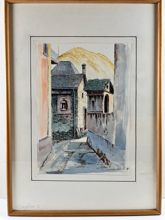 Grosser Straßenszene Aquarell Signiert. | Kaufen auf Ricardo