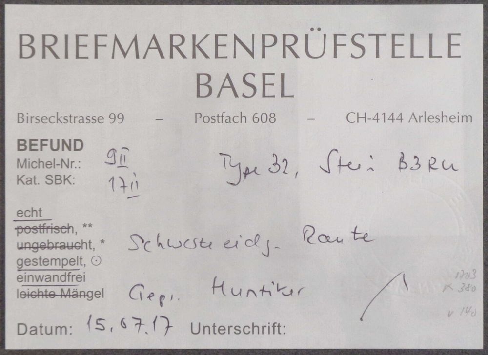 1851: RAYON I, 5 Rp., O, mit Befund (Gebraucht) in Zürich für CHF 1.5 ...