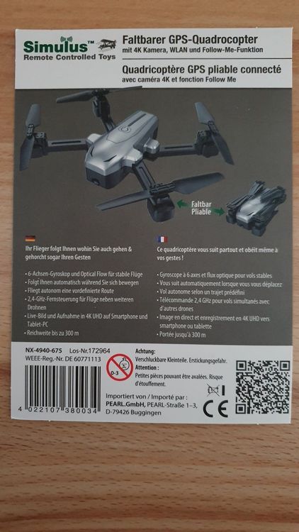 Drohne / Faltbarer GPS- Quadrocopter mit 4 K Kamera | Kaufen auf Ricardo