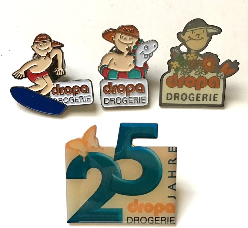 3 Dropa Drogerie Pins + 1 Dropa 25 Jahre Jubiläums Pin | Kaufen auf Ricardo