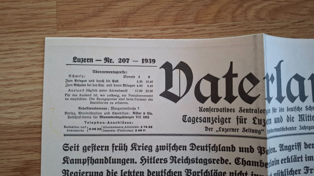 National-Zeitung 1945, Vaterland 1939, Urner Wochenblatt 194 (Gebraucht ...