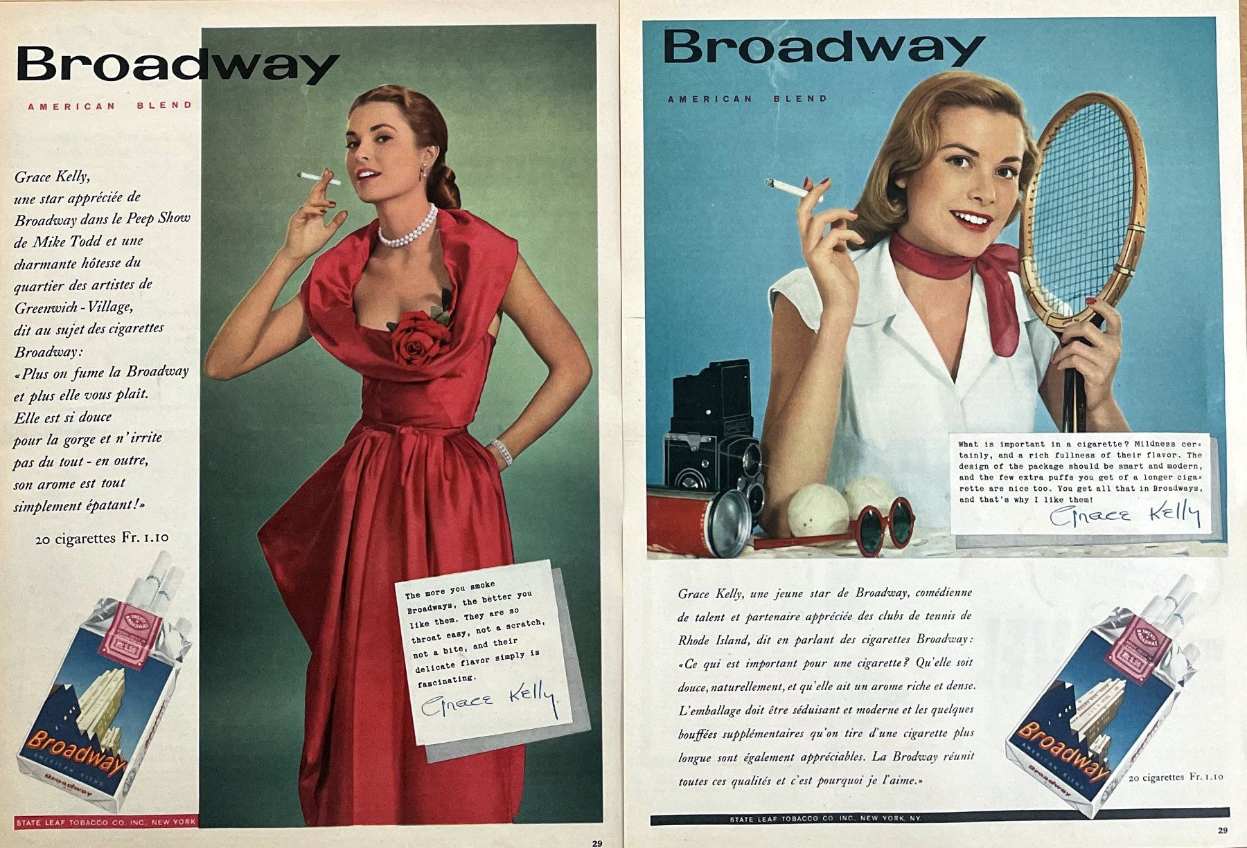 Broadway Cigarettes - 4 alte Werbungen 1949 mit Grace Kelly (Gebraucht ...