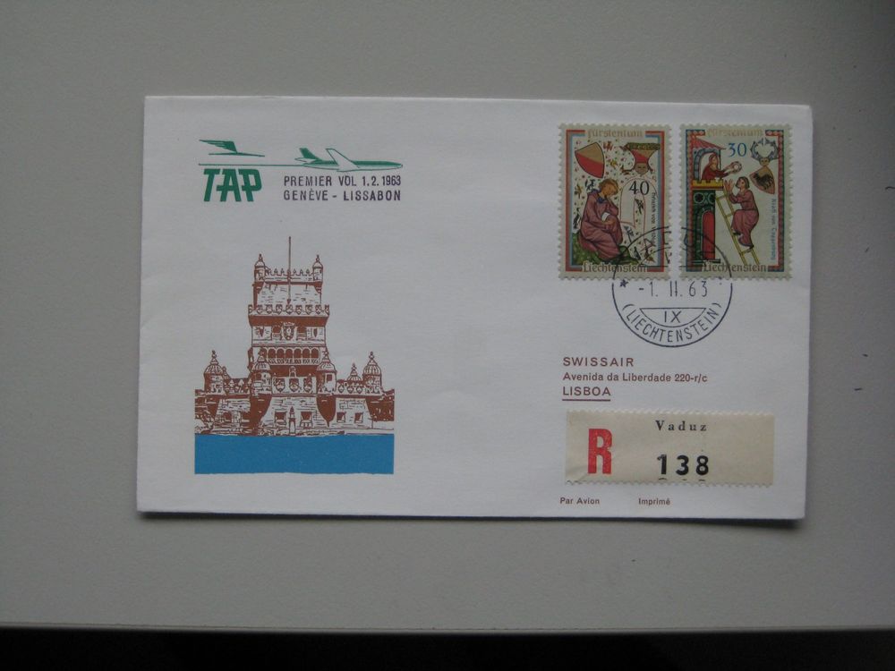 Erstflugbrief Vaduz/Genf/LISBOA 1,II.1963 (Neu (gemäss Beschreibung)) in Wangs für CHF 2 – mit ...