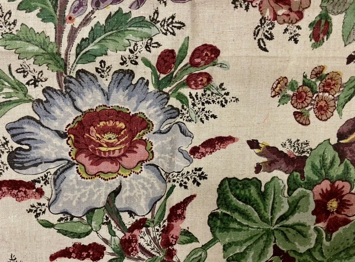 Jugendstil Stoff Voll-Leinen mit Ästen und Blüten, beige (Neu (gemäss ...