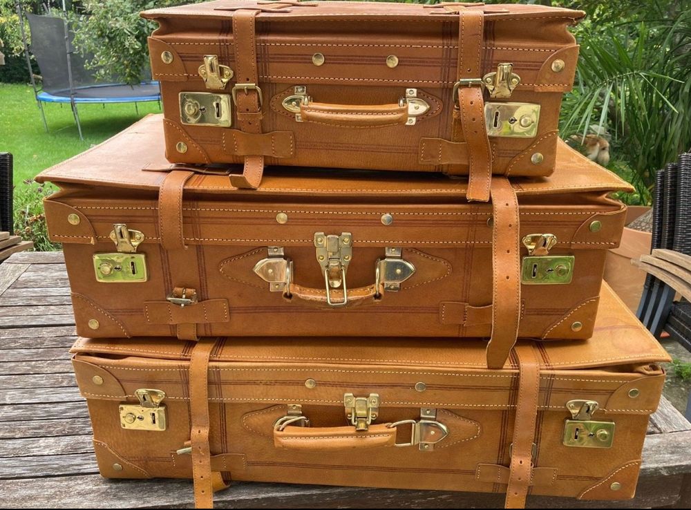 Vintager Lederkoffer Set / 3 Leder Koffer ideal für Oldtimer (D ...