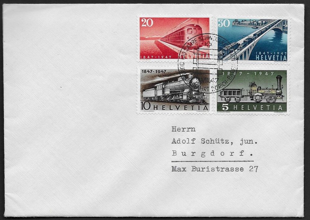 1947 FDC Eisenbahn BADEN-ZH Serie saubere Ausführung ab 1.- (Gebraucht) in Zürich für CHF 2 ...
