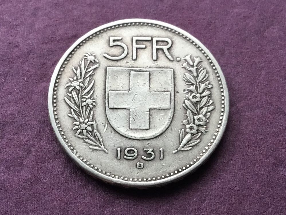 ***Sehr schöne 5 Franken Silbermünze 1931 ungereinigt (Gebraucht) in St. Margrethen SG für CHF 9 ...