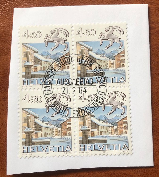 4 er Block Nr.693 mit Papier Stempel Bern (Gebraucht) in Aarau für CHF 0.5 – mit Lieferung auf ...