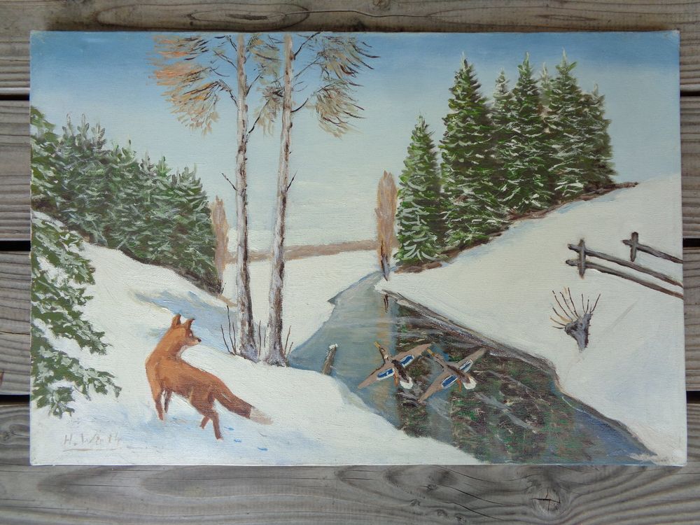 OELGEMÄLDE FUCHS VÖGEL WINTERLANDSCHAFT SIGN. (Gebraucht) in Henggart ...