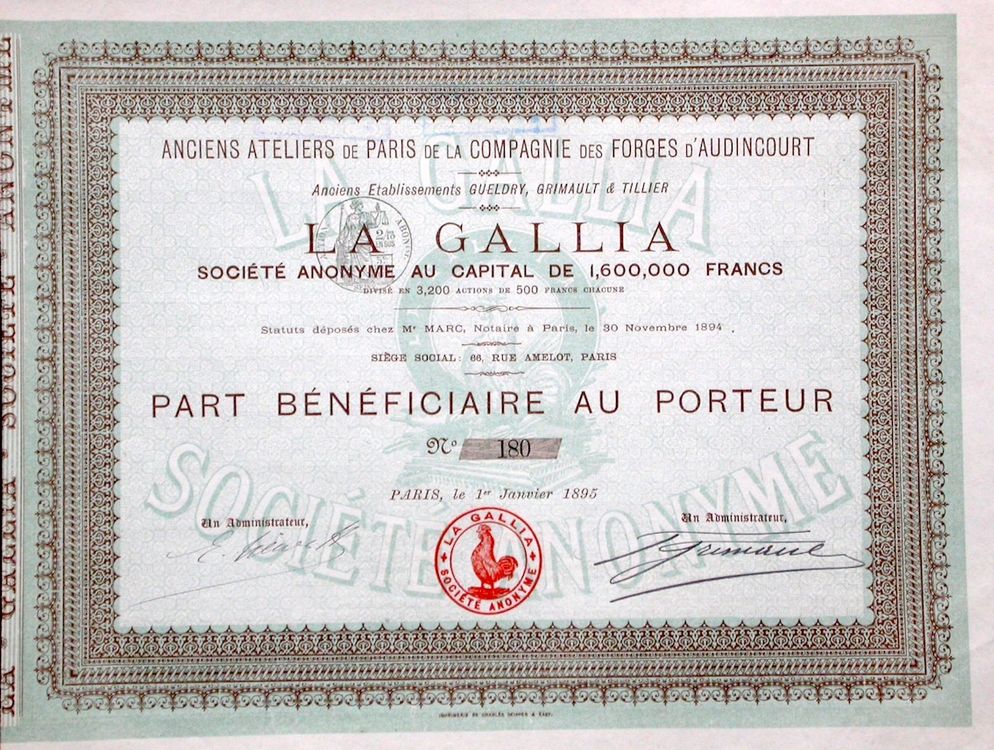Compagnie des Forges d'Audincourt la Gallia SA, Pris - 1895 (Gebraucht ...