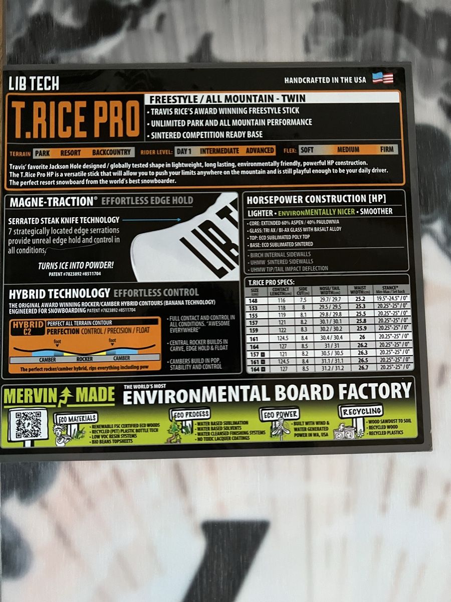 Lib Tech T.Rice Pro Snowboard, 159 cm - Neu (Neu und originalverpackt ...