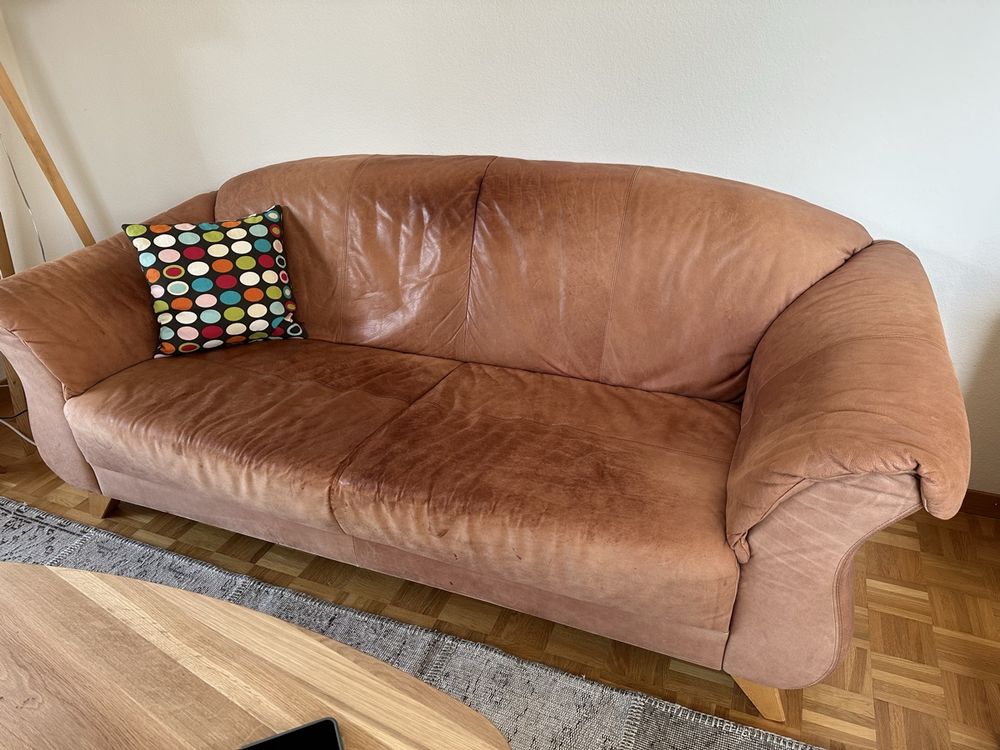 Leder Sofa 3er Couch Cognac Braun Vintage Look Retro (Gebraucht) in ...