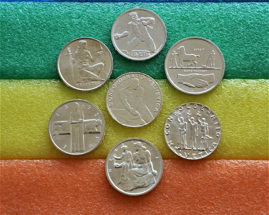 Alle 7 Schweizer Silber 5 Franken-Gedenkmünzen (Neu (gemäss Beschreibung)) in Gossau SG für CHF ...