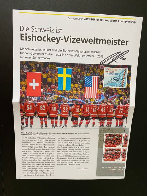 Autogram Andres Ambühl + 3 WM Marken auf Ausschnitt aus (Neu (gemäss Beschreibung)) in ...