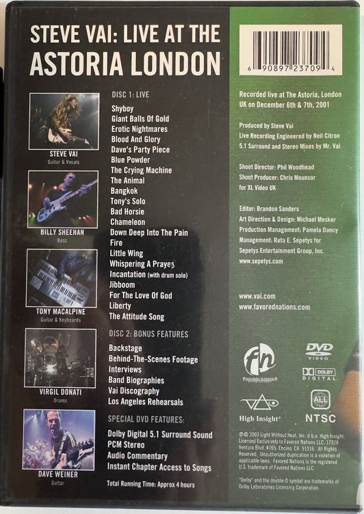 2 DVDs STEVE VAI: LIVE AT THE ASTORIA LONDON (Gebraucht) in Wisen für ...