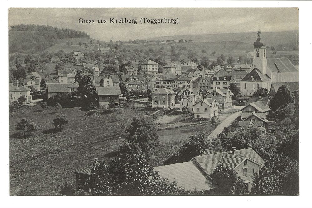 Gruss aus Kirchberg SG Toggenburg - Dorfpartie - Kirche 1908 (Gebraucht) in Engelburg für CHF 9. ...