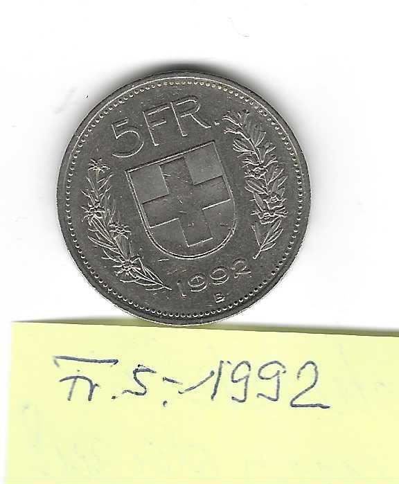 RAR CH 1992 Fr. 5.-- u.E. vz -mit vertiefter Randschrift (Neu (gemäss Beschreibung)) in Zürich ...