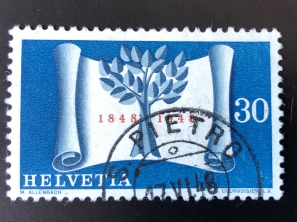 1948 Centenaire de la constitution - Zu 284 obli S. Pietro (Gebraucht) in Bulle für CHF 4 – mit ...