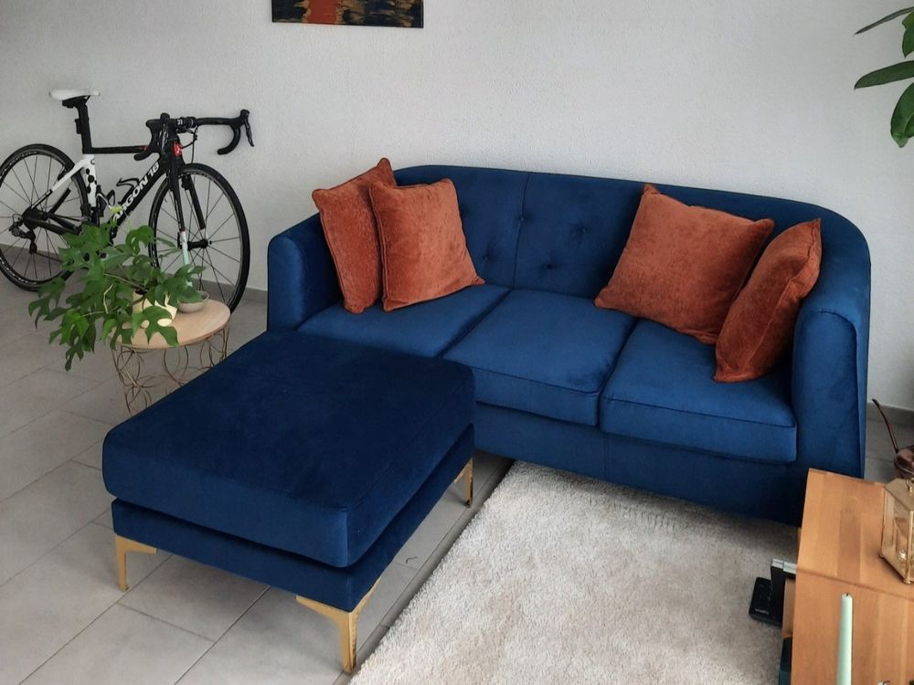 Kooko samtiges Sofa und samtiger Sessel - dunkelblau (Neu (gemäss ...
