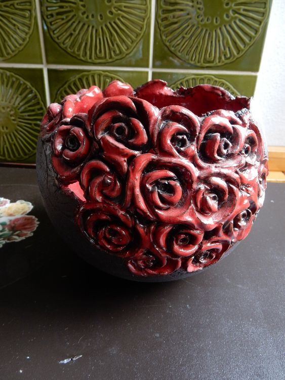 Rote Rosen Schale Keramik Handarbeit Unikat Deko, Windlicht (Gebraucht) in Jona für CHF 11.9 ...