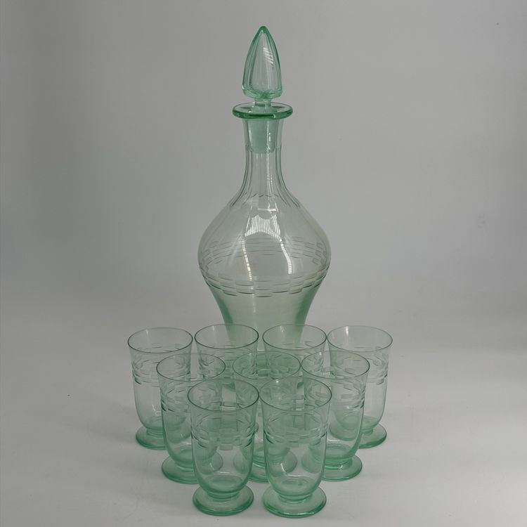 Service verre ouraline uranium UV carafe et 9 verres ancien (Gebraucht ...