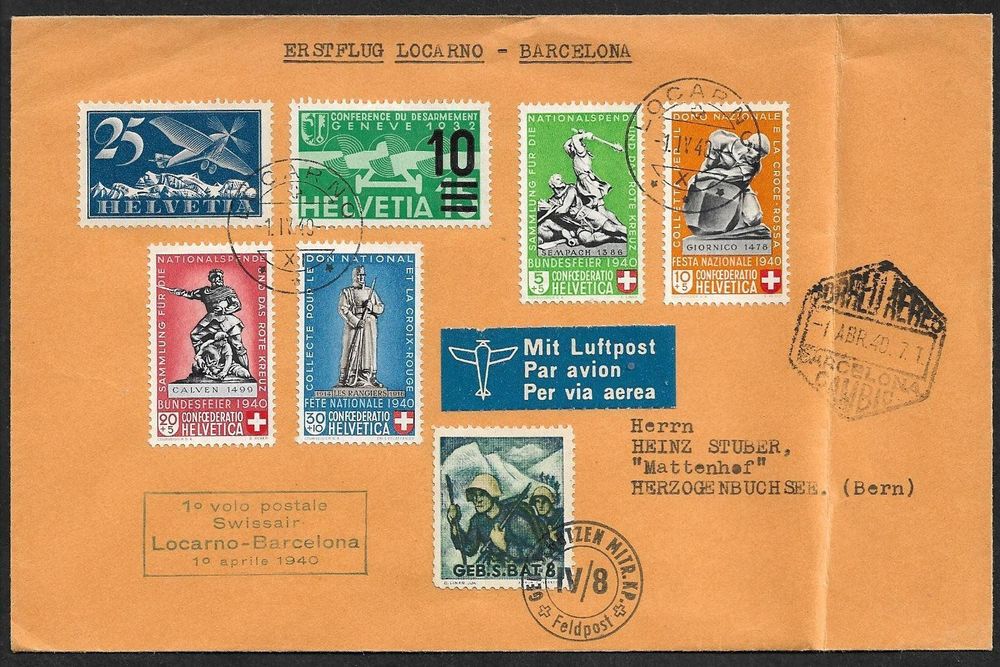 1940 Flug Locarno-Barcelona top frank. (Gebraucht) in Zürich für CHF 20 – mit Lieferung auf ...
