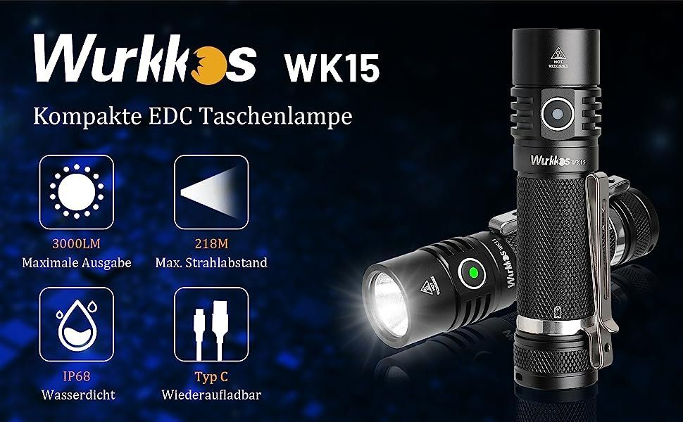 Neu: Wurkkos WK15 mit 3000 Lumen Set mit 21700 Akku / USB (Neu und ...