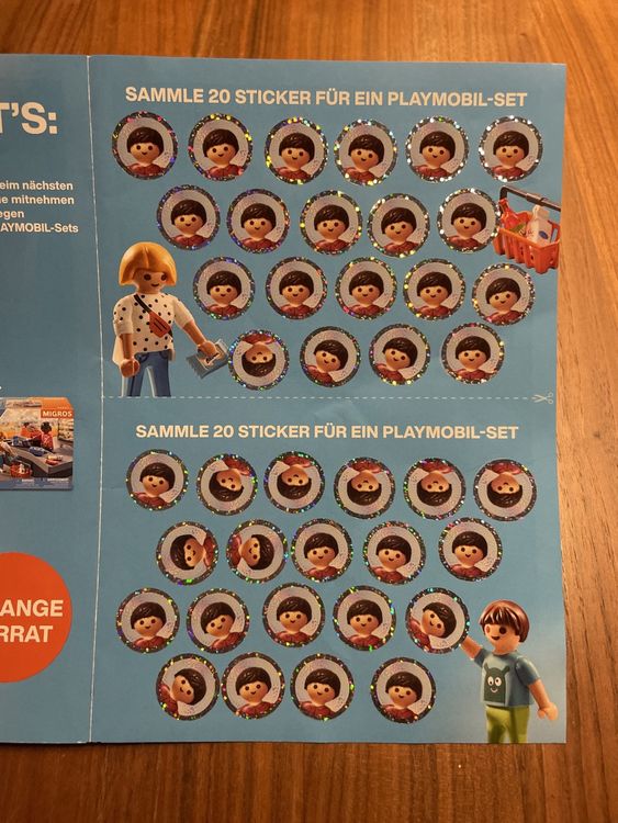 Migros Playmobil Mania 40 Sticker (2 volle Karten) (Neu (gemäss Beschreibung)) in Fehraltorf für ...