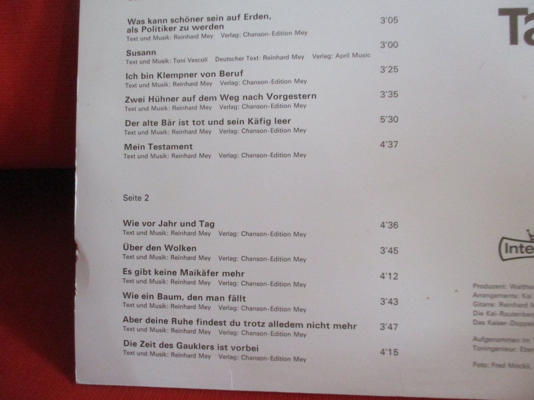 LP Reinhard May, wie vor Jahr und Tag (Gebraucht) in Birsfelden für CHF ...