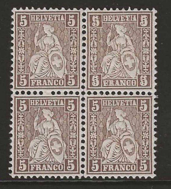 1881 : Doppelprägung Nr. 45DP ** im Viererblock (Neu (gemäss Beschreibung)) in Gümligen für CHF ...