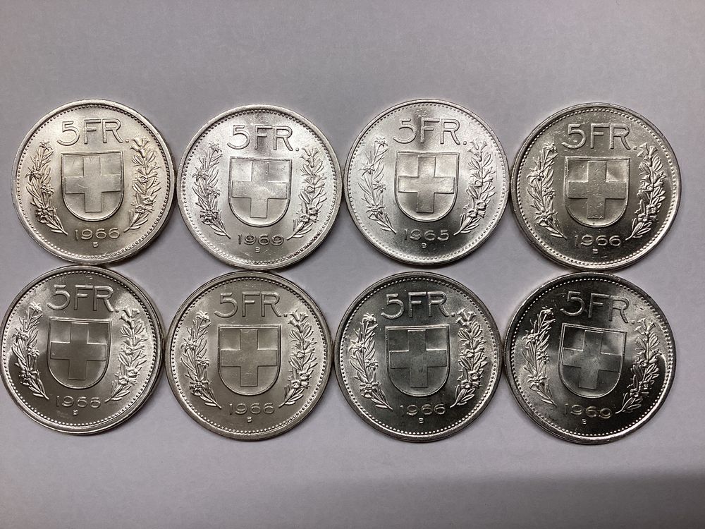 8 x 5 Franken Silbermünzen 1965/66/69 sehr guter Zustand (Gebraucht) in Buchs SG für CHF 96 ...