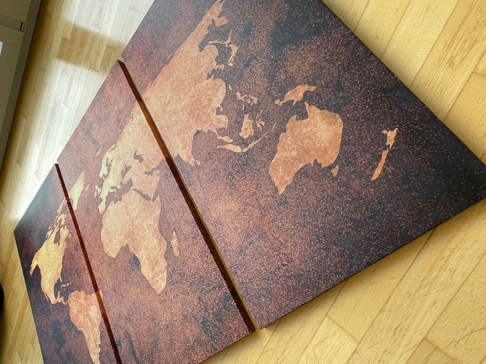 Weltkarte 3-teilig Wandbild XXL! (Gebraucht) in Bergdietikon für CHF 10 – nur Abholung auf ...