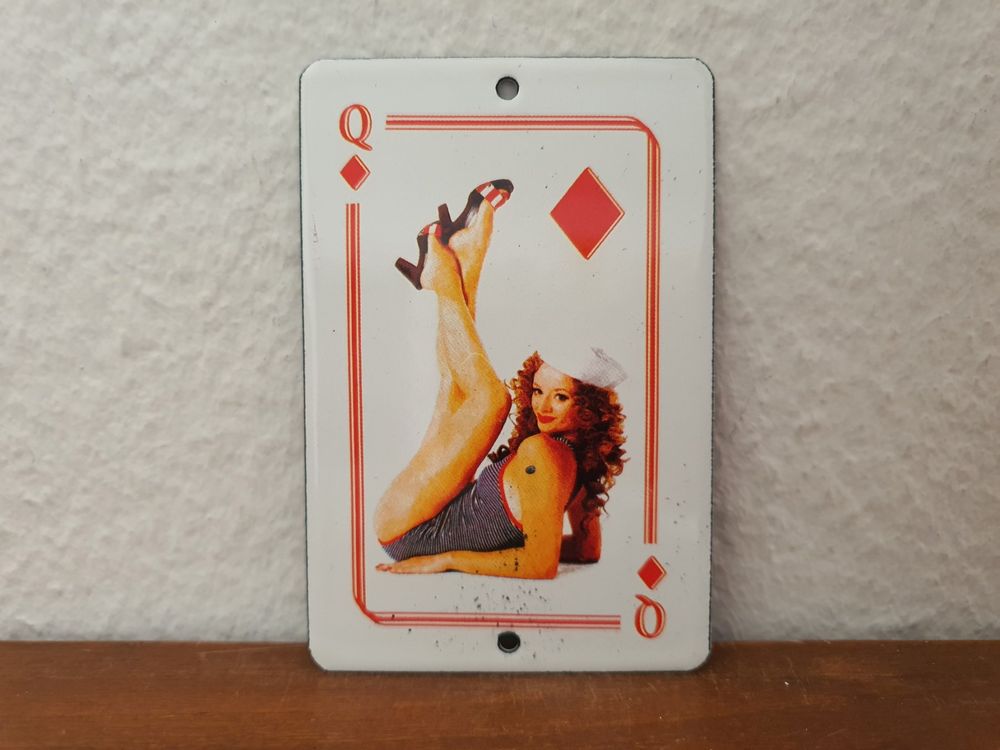 Emailschild Poker Karte Dame Pin Up Girl Emaille Schild Deko (Neu ...