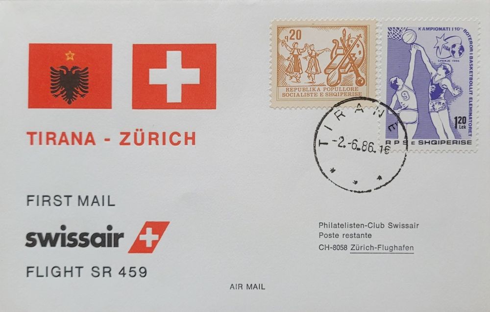 Luftpost Brief Swissair Tirana - Zürich 1986 (Gebraucht) in Biel/Bienne für CHF 1 – mit ...