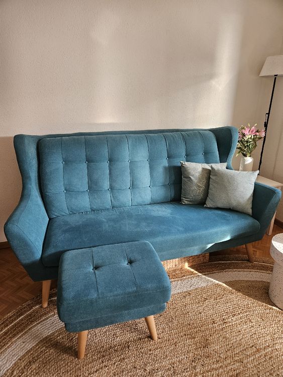 Neues Lieblingsstück: Gemütliches Sofa mit Hocker, Türkis (Gebraucht ...