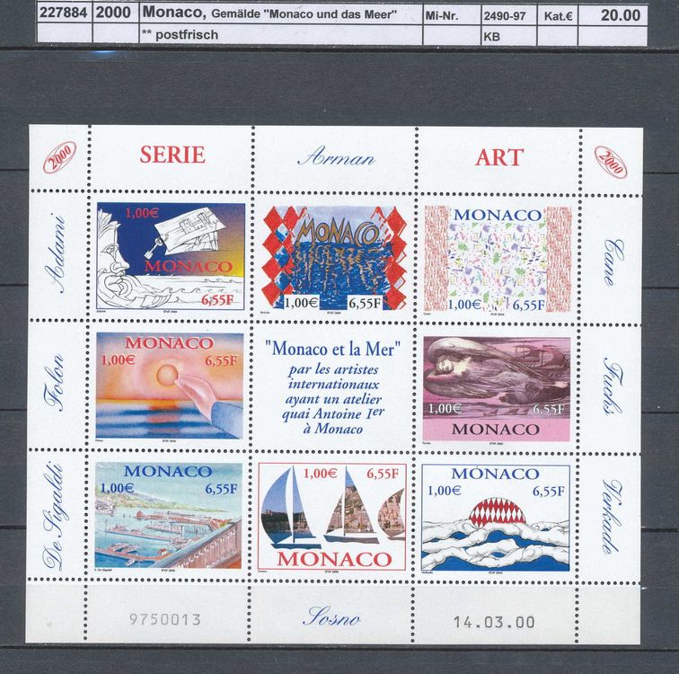 2000 Monaco, Gemälde: Monaco und das Meer - Kleinbogen | Kaufen auf Ricardo