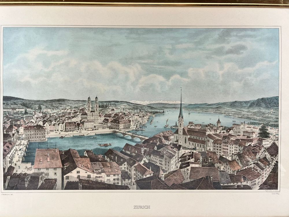 Lithographie aus der Vogelperspektive von Zürich (Gebraucht) in Neuhausen am Rheinfall für CHF ...