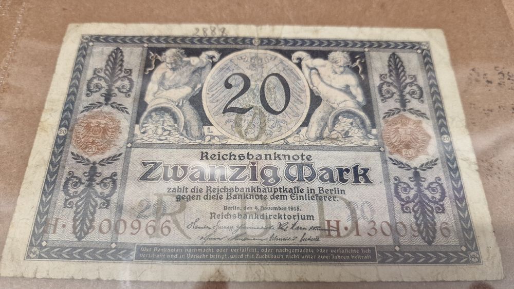 Alte seltene 20 Reichsmark Banknoten Jahrgang 1915 (Gebraucht) in ...