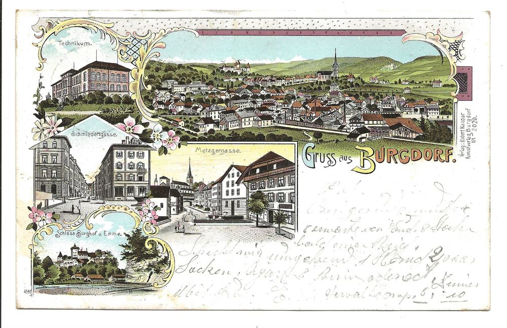 Gruss aus Burgdorf (BE) Technikum - Schmiedgasse Litho 1905 | Kaufen auf Ricardo