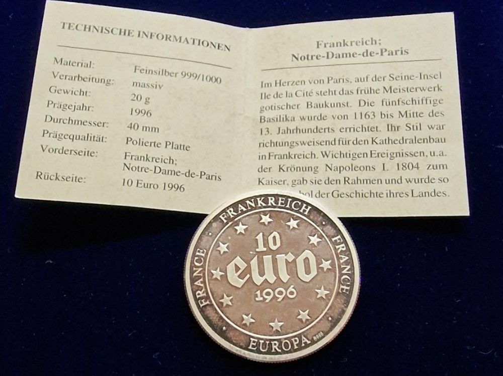 Frankreich 10 Euro 1996 silber 999.Polierte Platte | Kaufen auf Ricardo