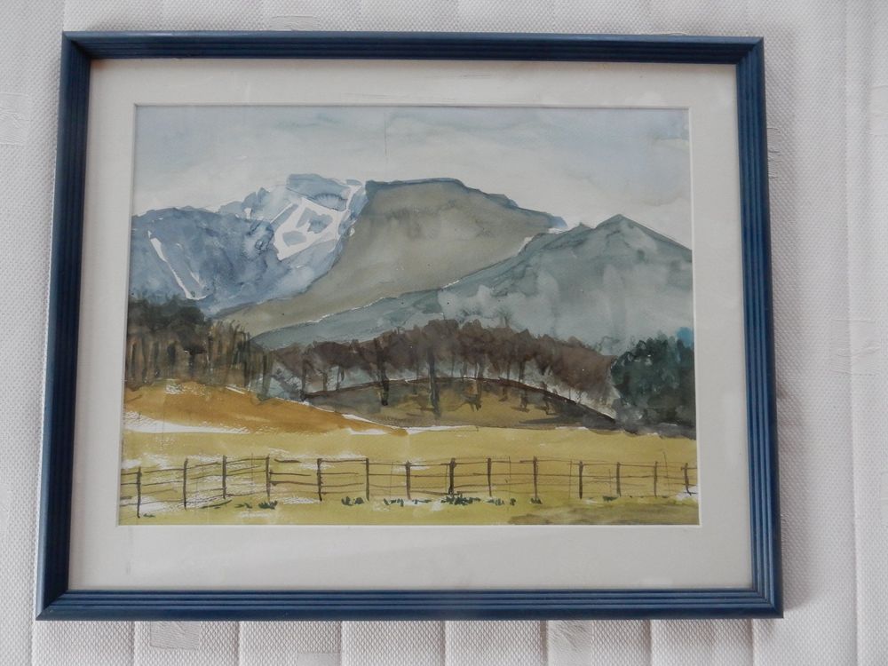 Wechselrahmen blau mit Aquarell Landschaft Berge Schweiz (Gebraucht) in Jona für CHF 11 – nur ...